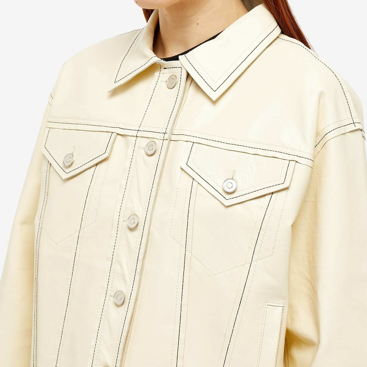 Stand Studio Women's Oversized Leather Jean Jacket in Peach Sorbet ...