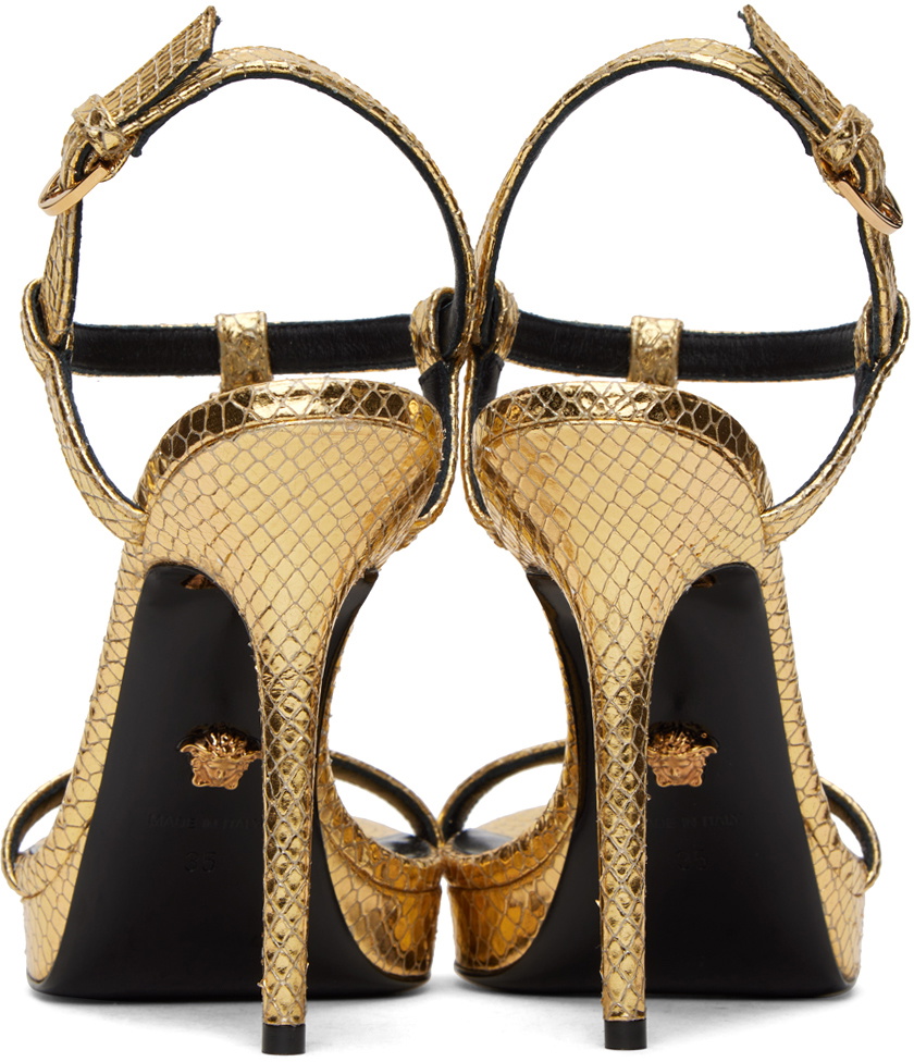 Versace Gold Medusa '95 Metallic Heeled Sandals Versace