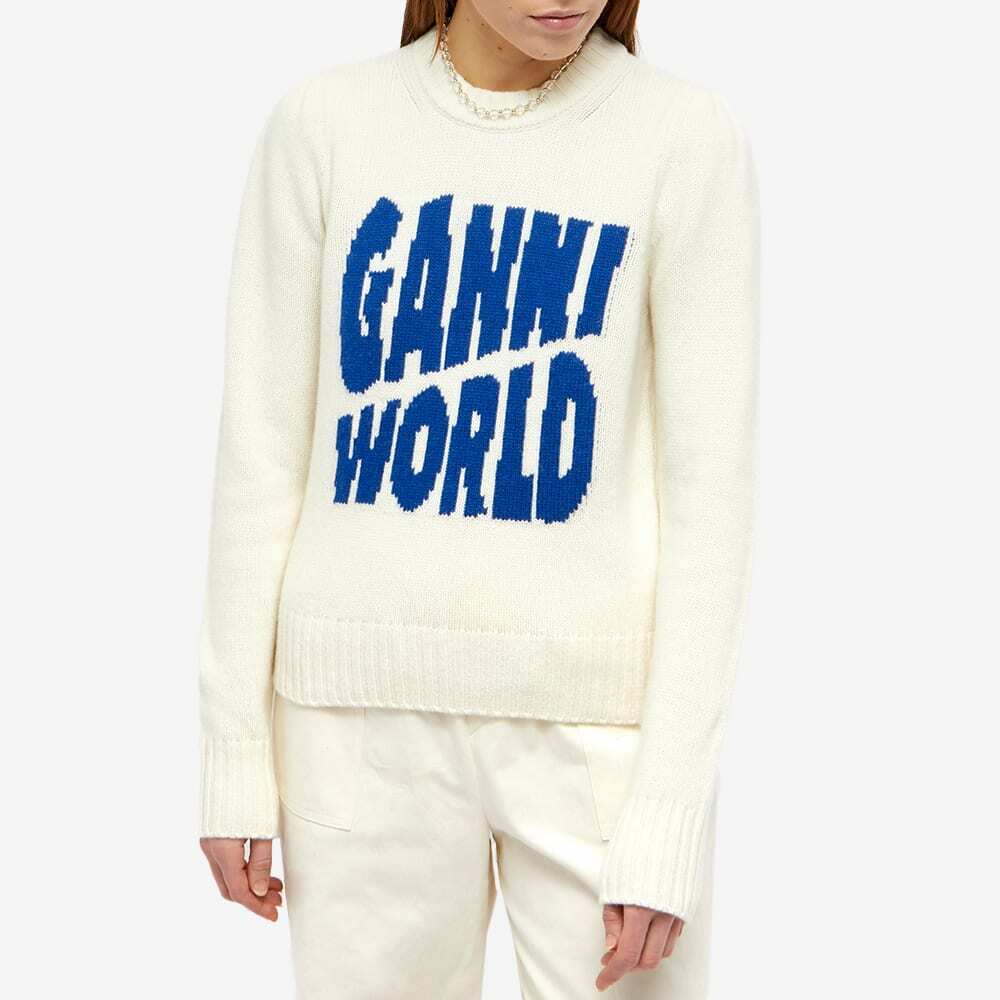 GANNI Women's Logo Puff Shoulder Knit in Egret GANNI
