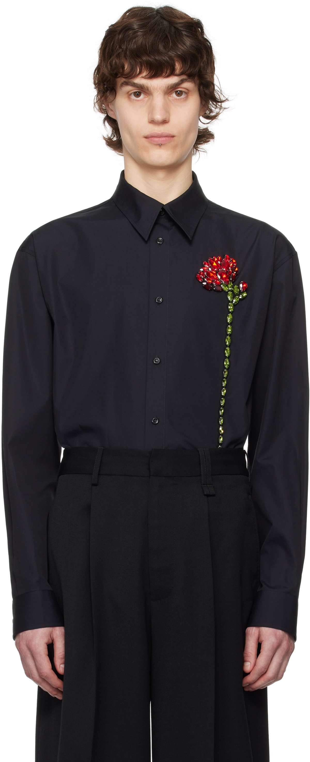 Simone Rocha Black Floral Appliqué Shirt Simone Rocha