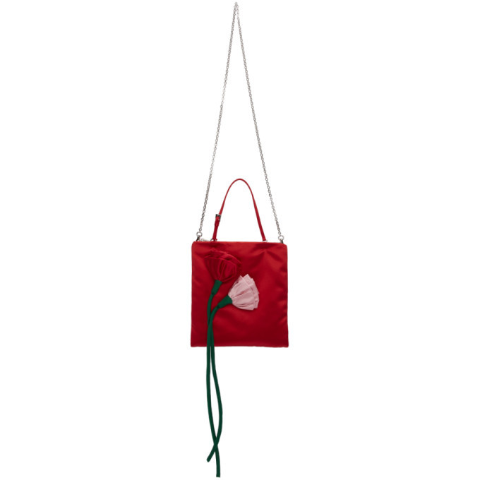 Prada Red Satin Floral Clutch Prada