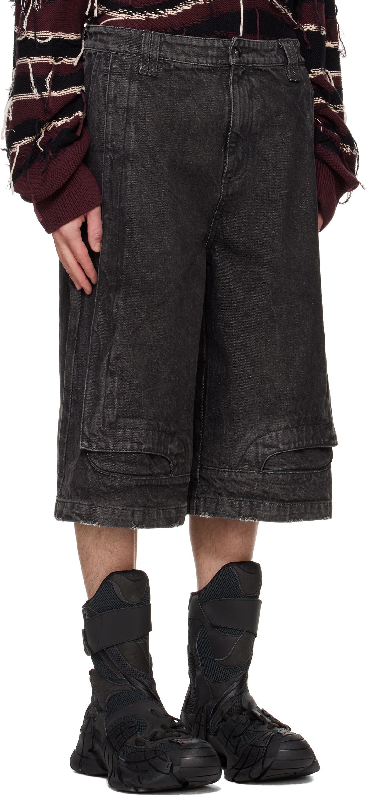 NAMESAKE Black Sean Distressed Stain Denim Shorts NAMESAKE