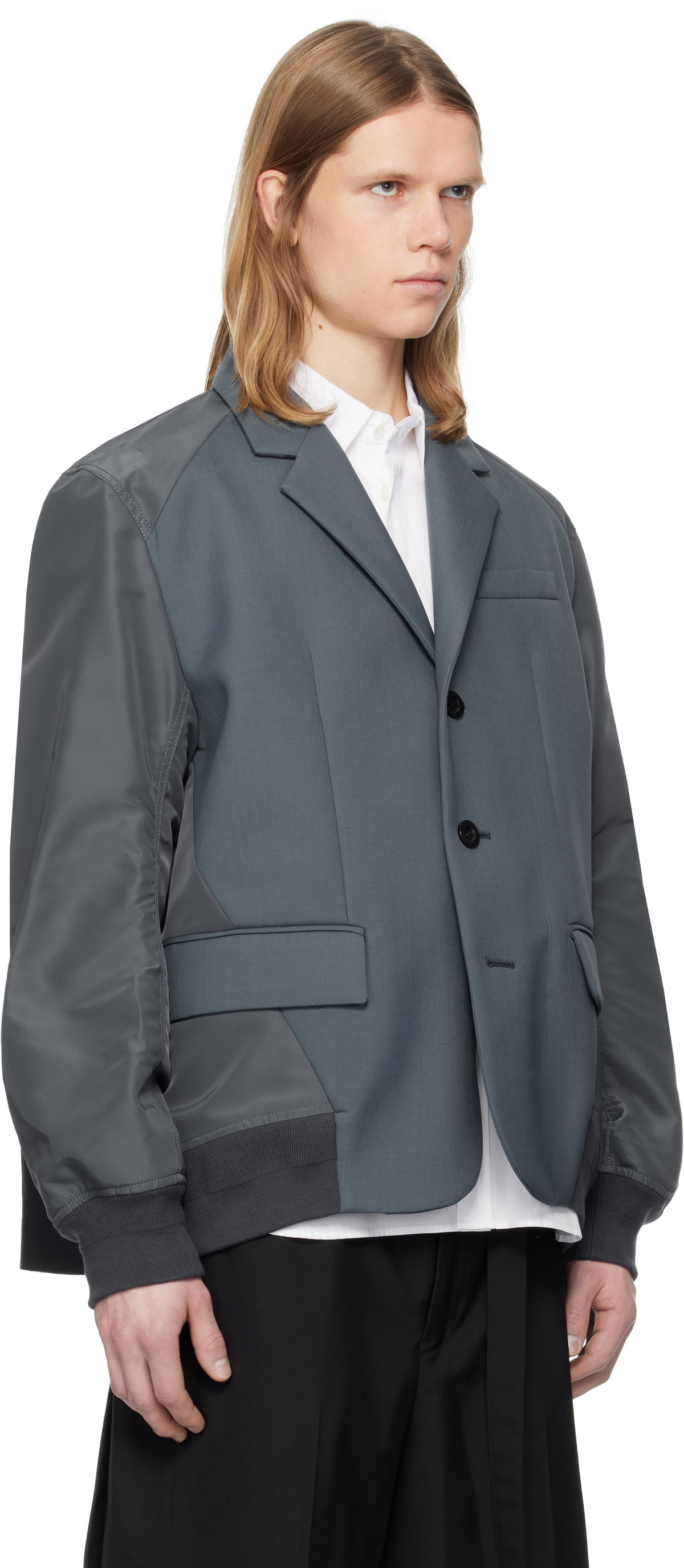 sacai Blue Suiting Bonding Mix Blazer Sacai