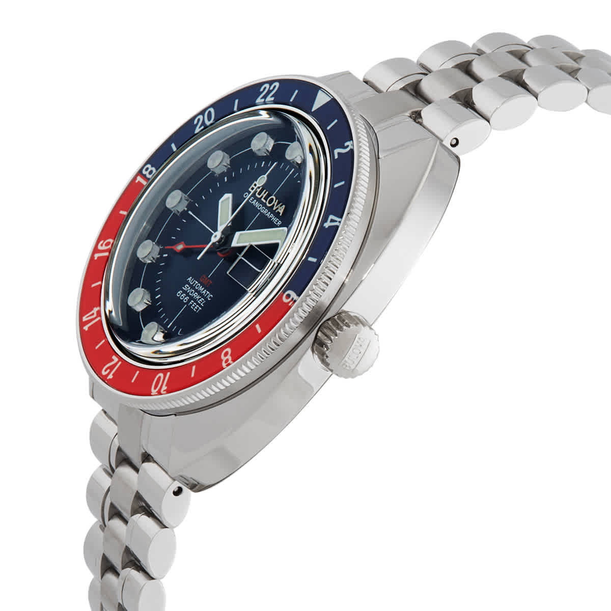 Bulova Oceanographer GMT Automatic Blue Dial Mens Watch 96B405 Bulova