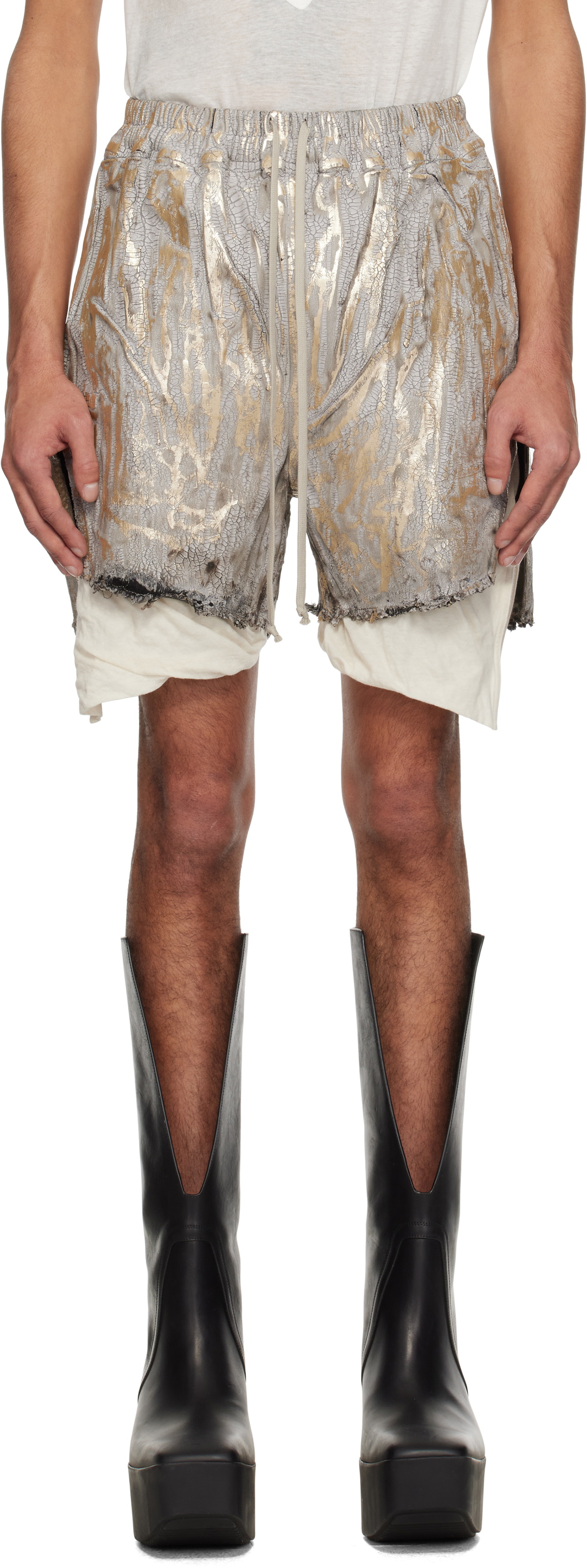 Rick Owens Gold Hollywood Boxers Denim Shorts Rick Owens