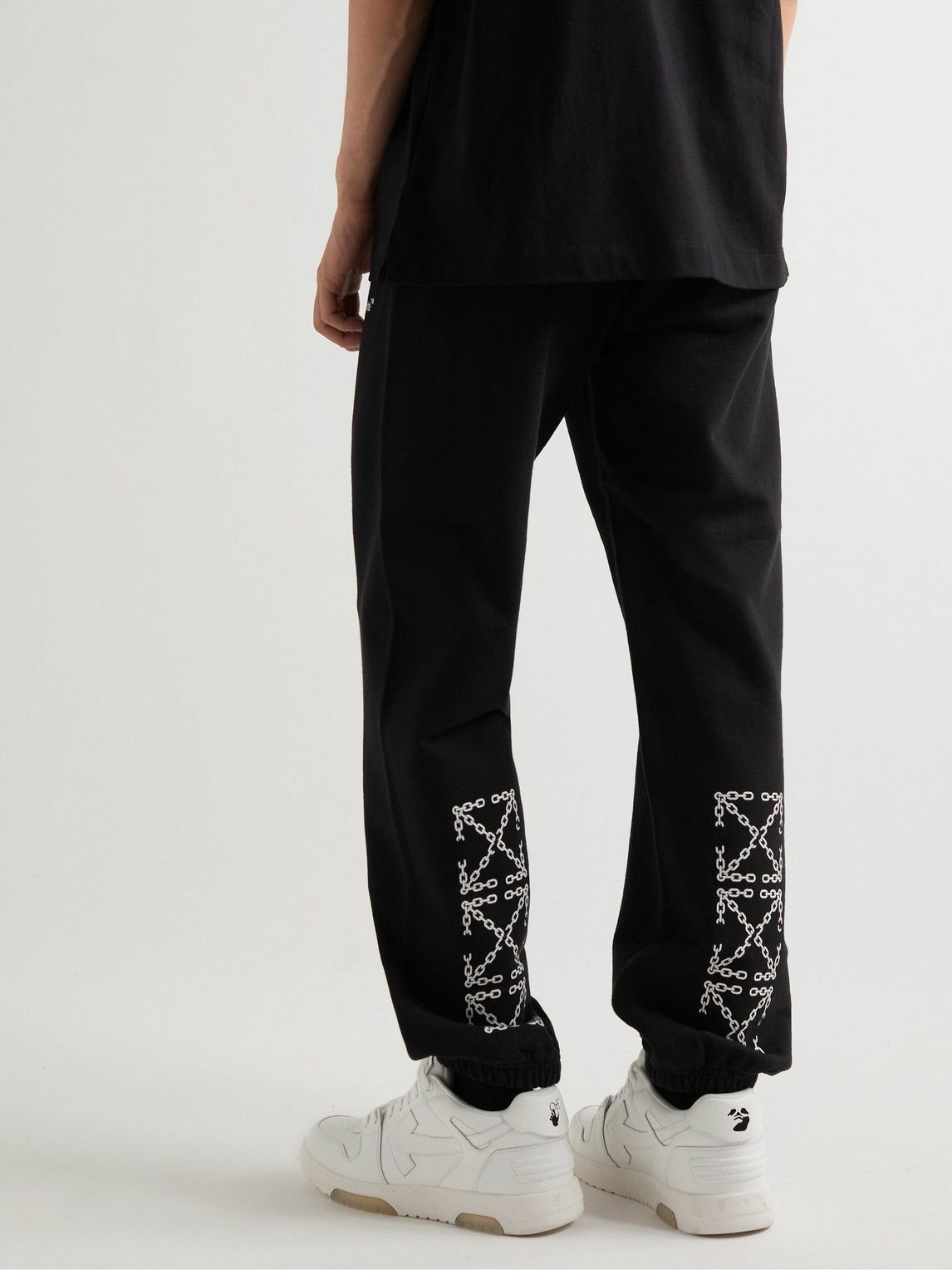 Off-White - Tapered Logo-Print Cotton-Jersey Sweatpants - Black Off-White