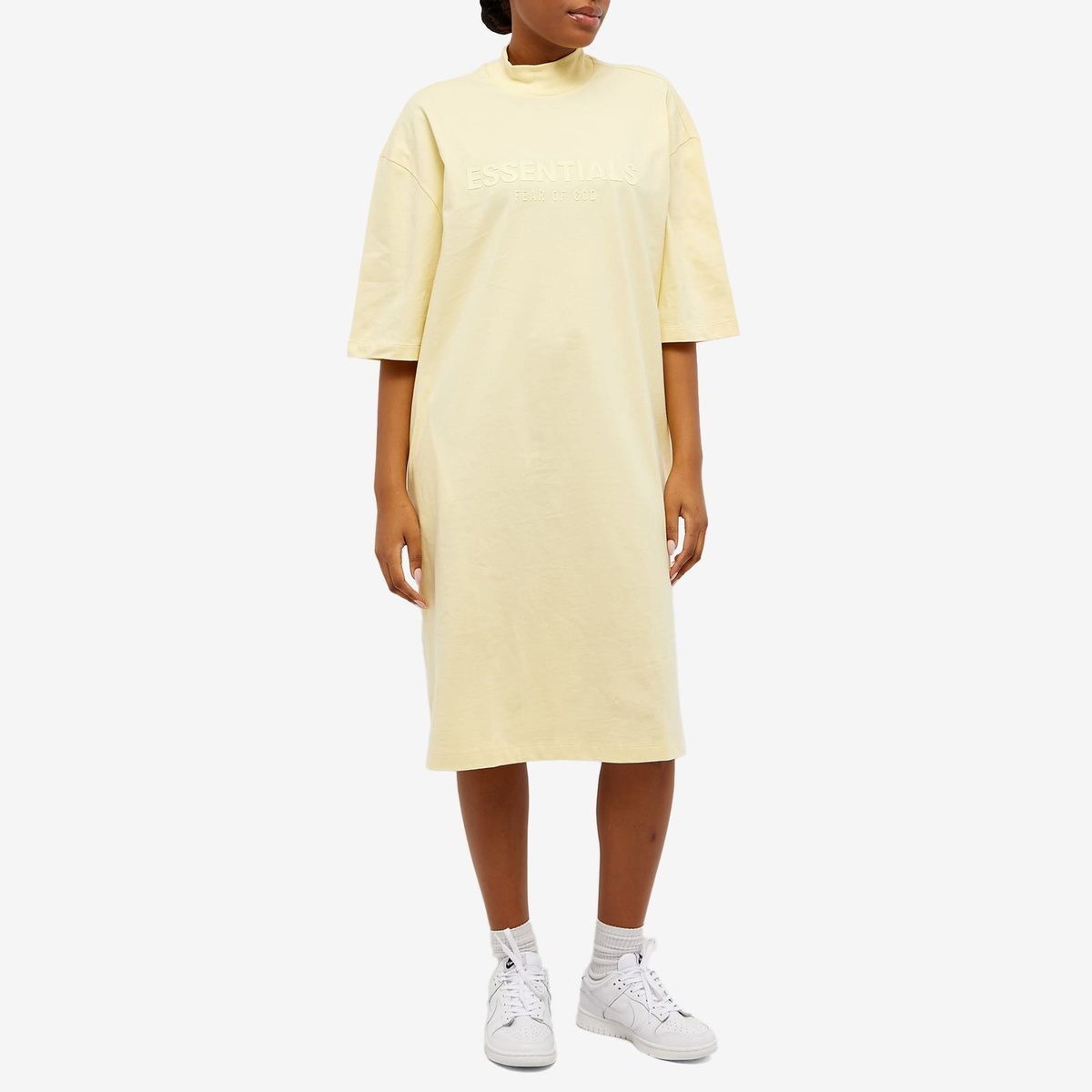Fear of God ESSENTIALS Women's Short Sleeve Logo Dress in Canary Fear ...