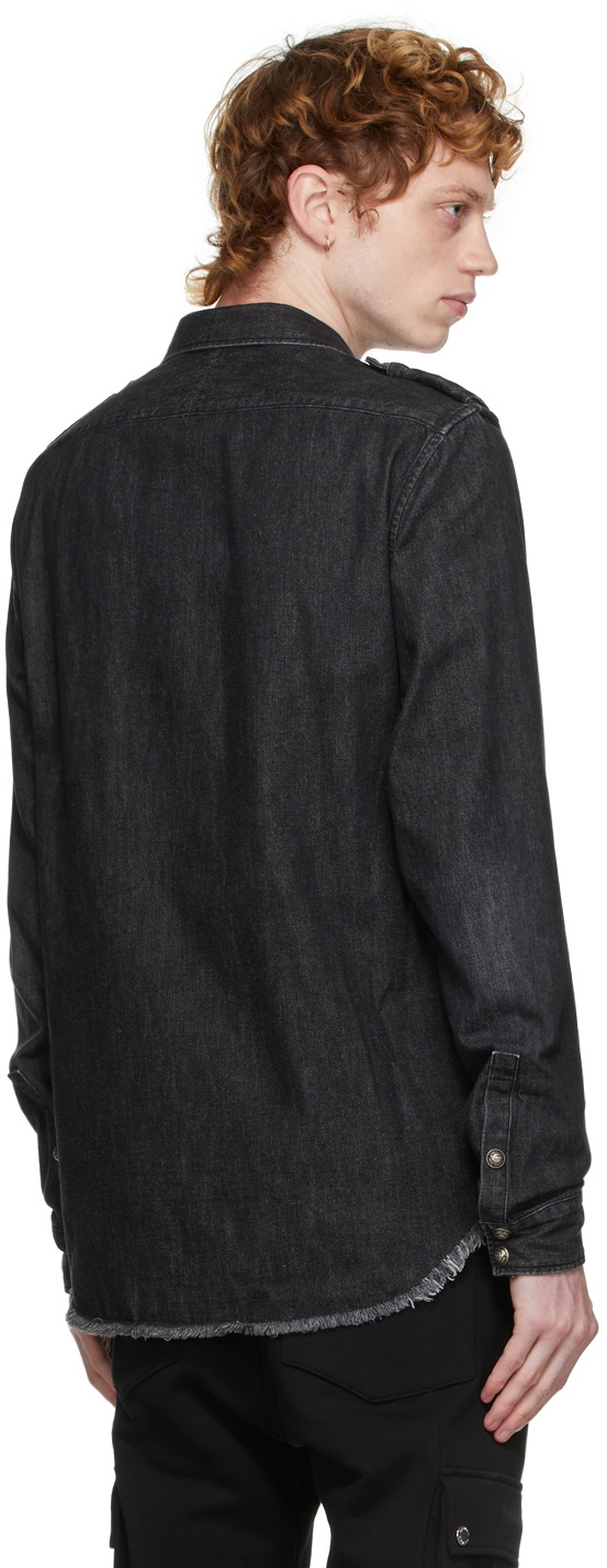 Balmain Black Denim Embossed Logo Shirt Balmain