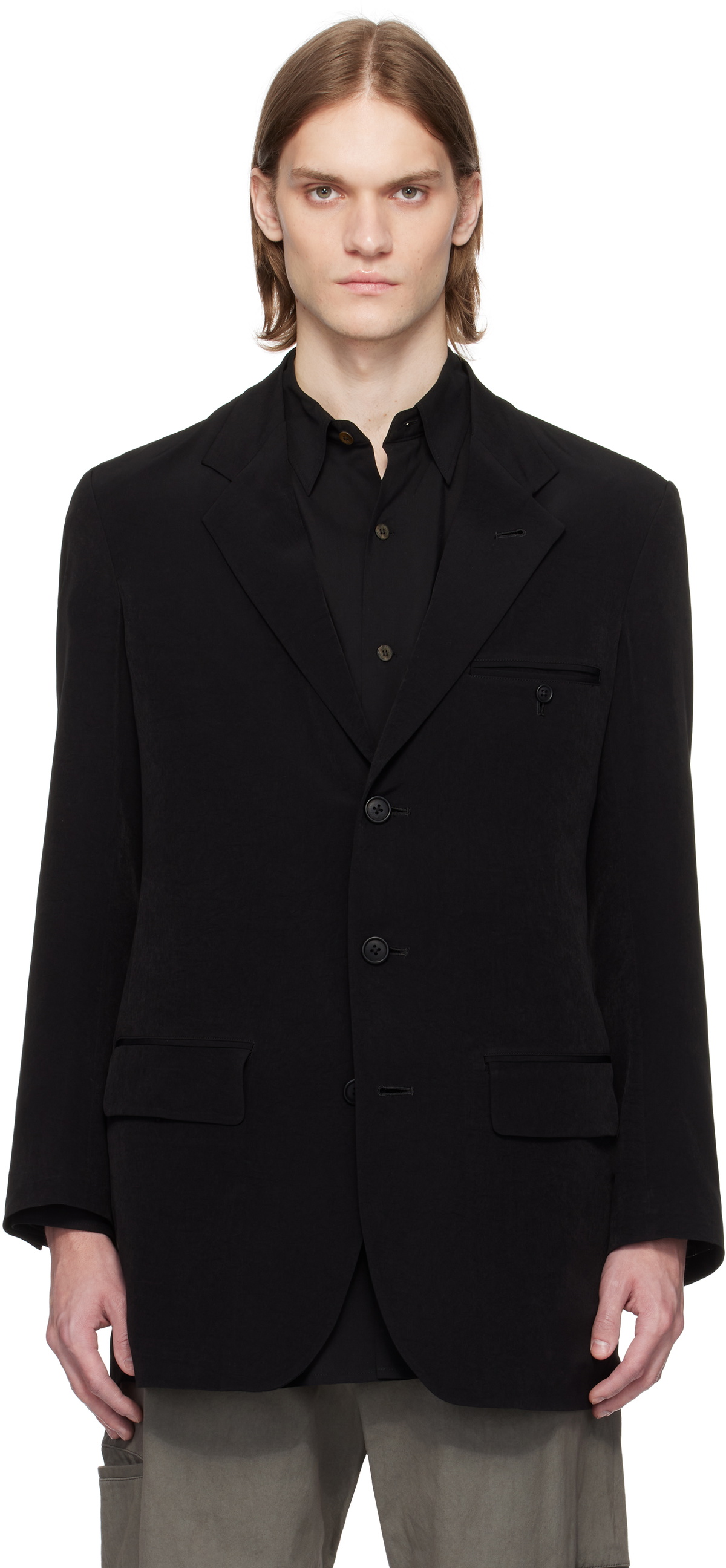 Y's For Men Black Right Double Rimmed Pocket Blazer Y's For Men