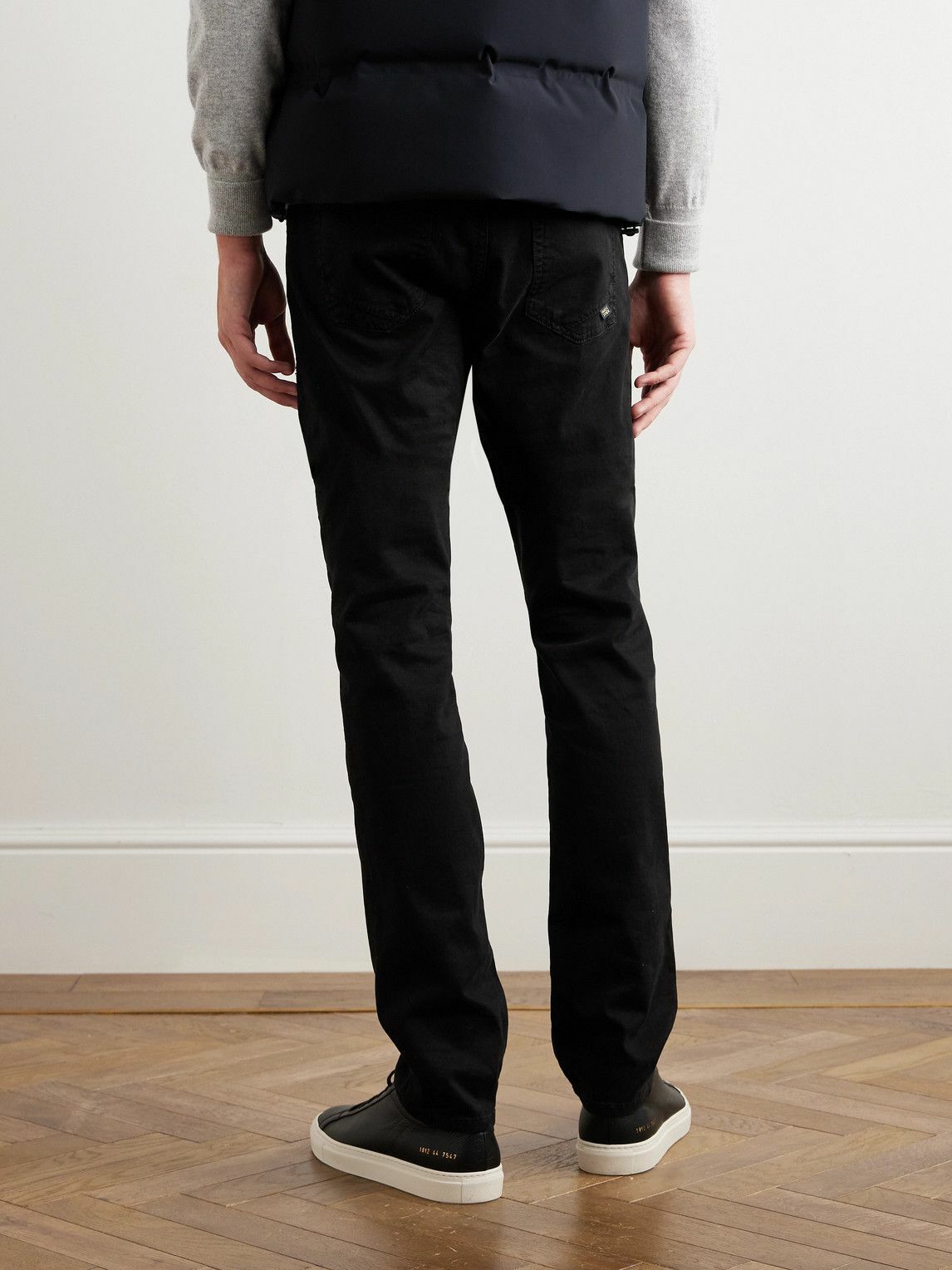 Incotex - Leather-Trimmed Straight-Leg Jeans - Black Incotex
