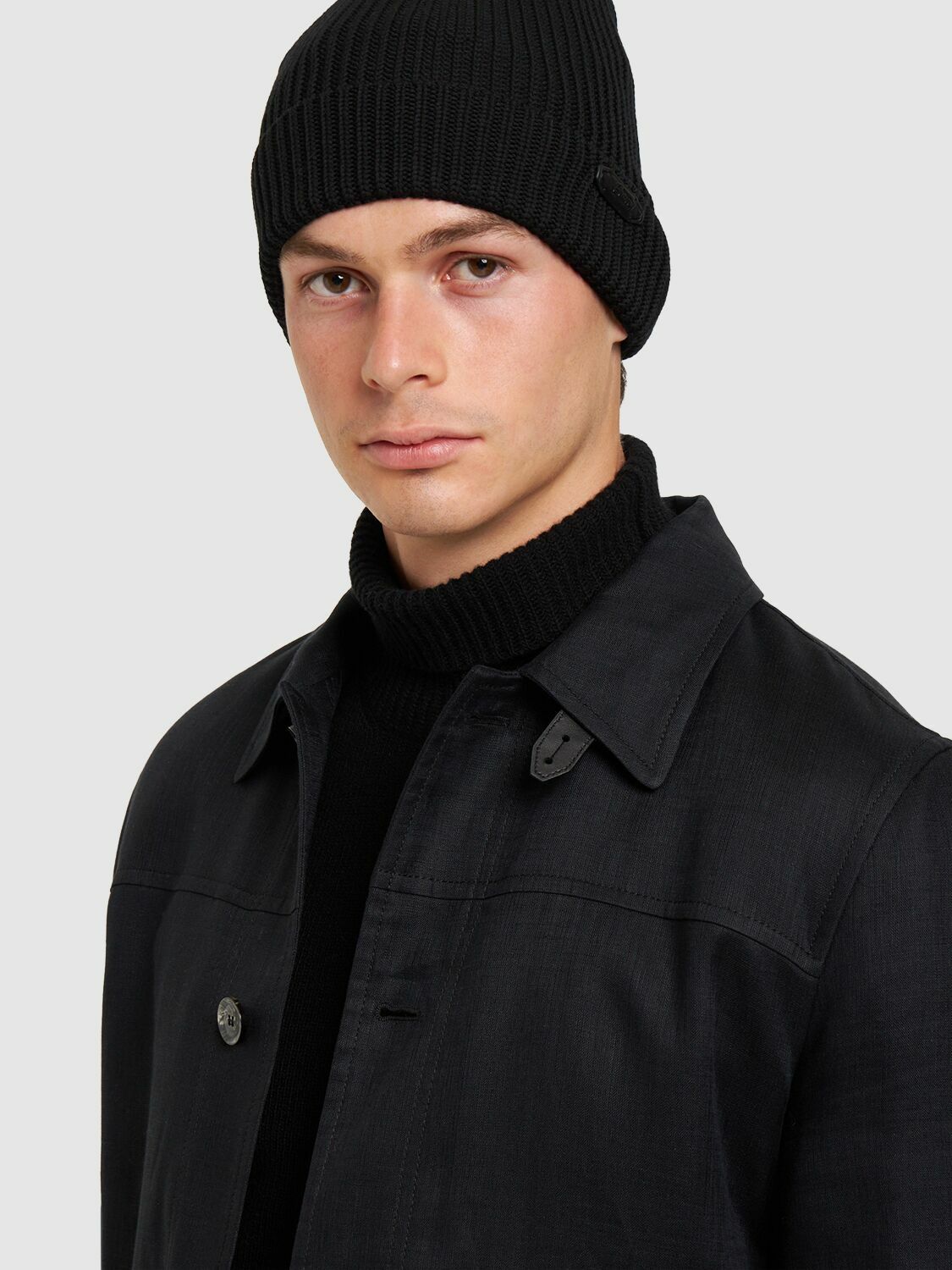 BRIONI Logo Plaque Wool Knit Hat Brioni