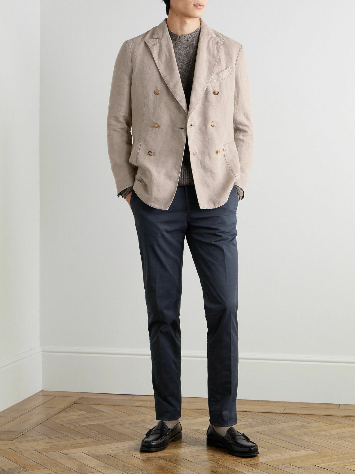 Boglioli - Unstructured Garment-Dyed Linen Double-Breasted Suit Jacket ...