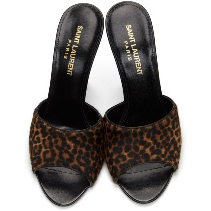 Saint Laurent Black and Brown Leopard LA 16 Mules Saint Laurent