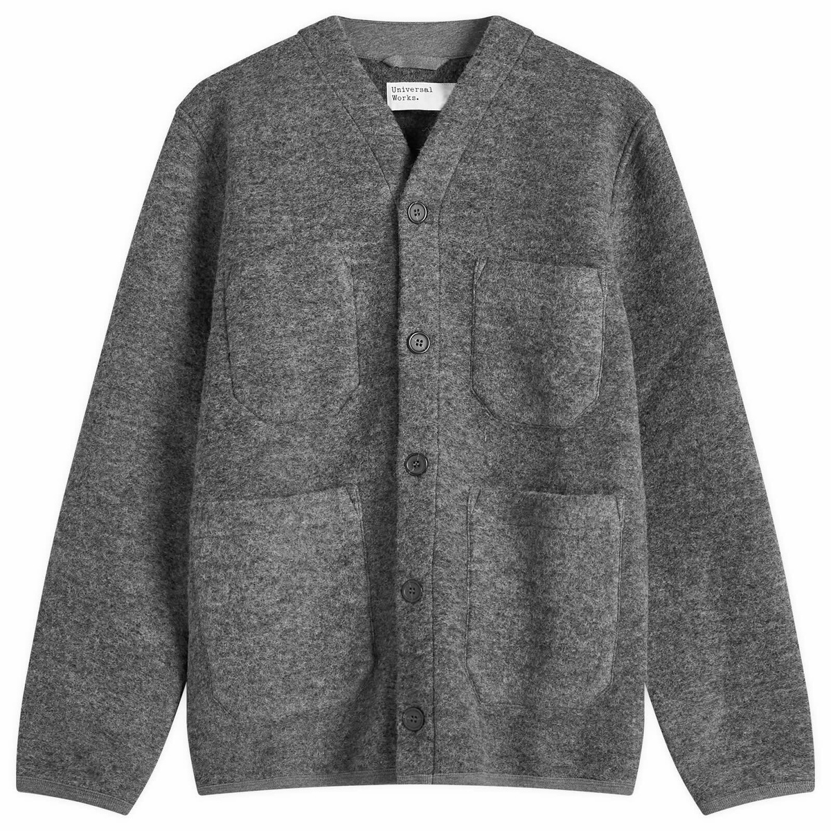 Universal Works Men's Wool Fleece Cardigan in Grey Marl Universal Works