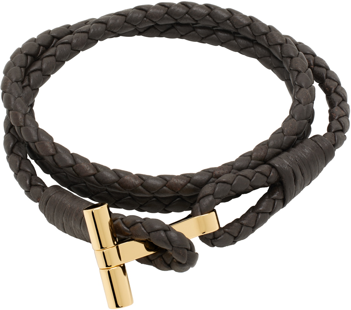 TOM FORD Brown Braided T Leather Bracelet TOM FORD