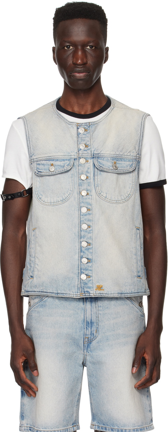 Courrèges Blue Faded Denim Vest Courreges