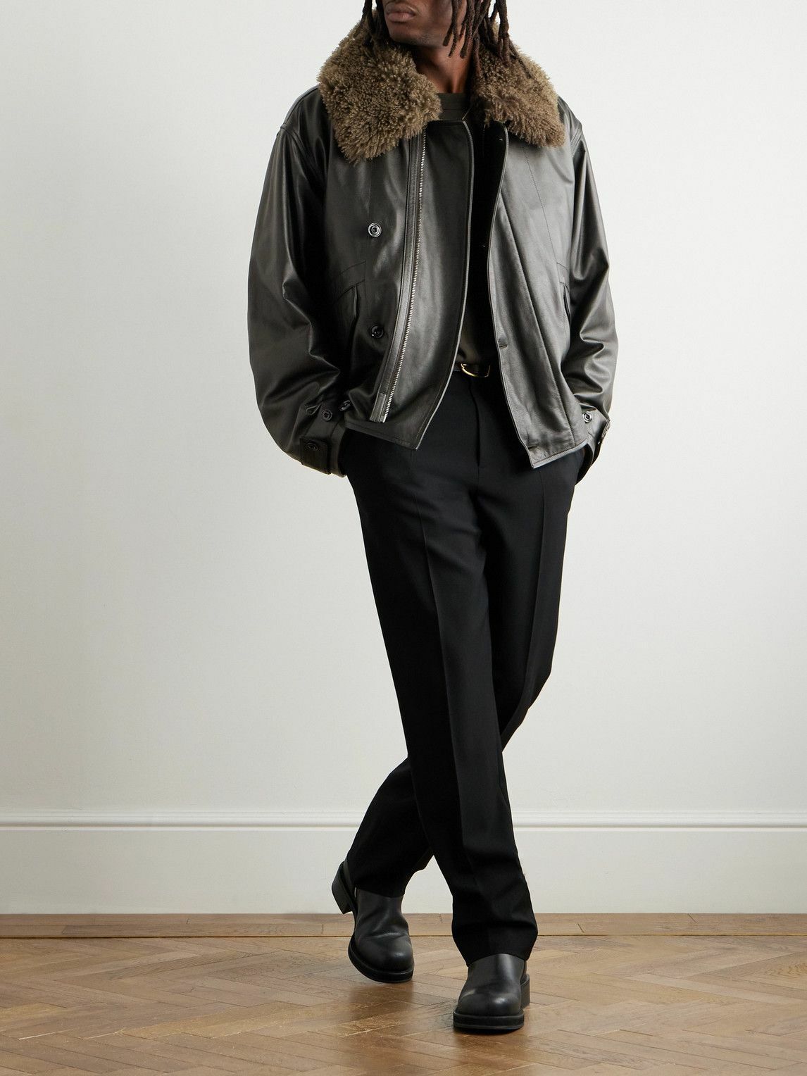 LEMAIRE - Shearling-Trimmed Textured-Leather Jacket - Brown Lemaire