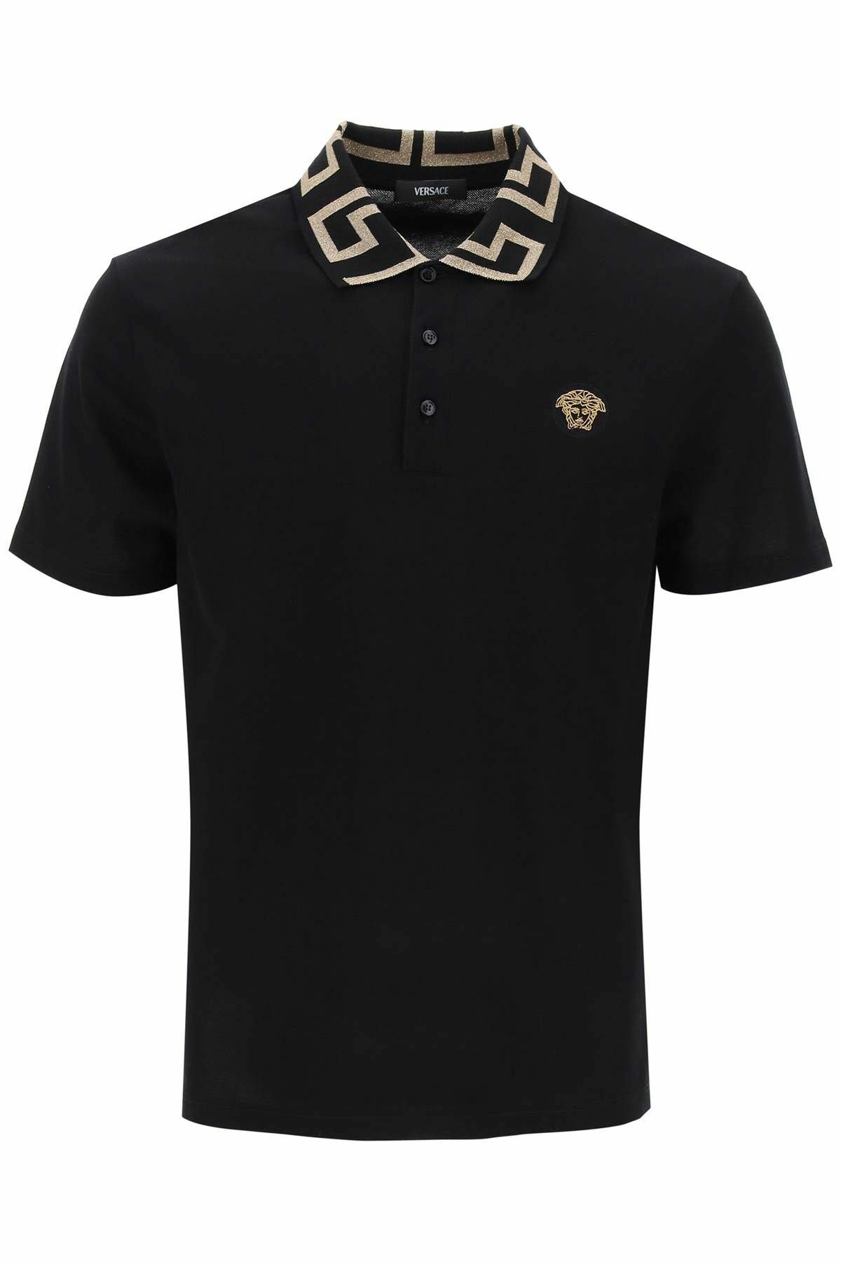 VERSACE taylor fit polo shirt with greca collar Black Versace