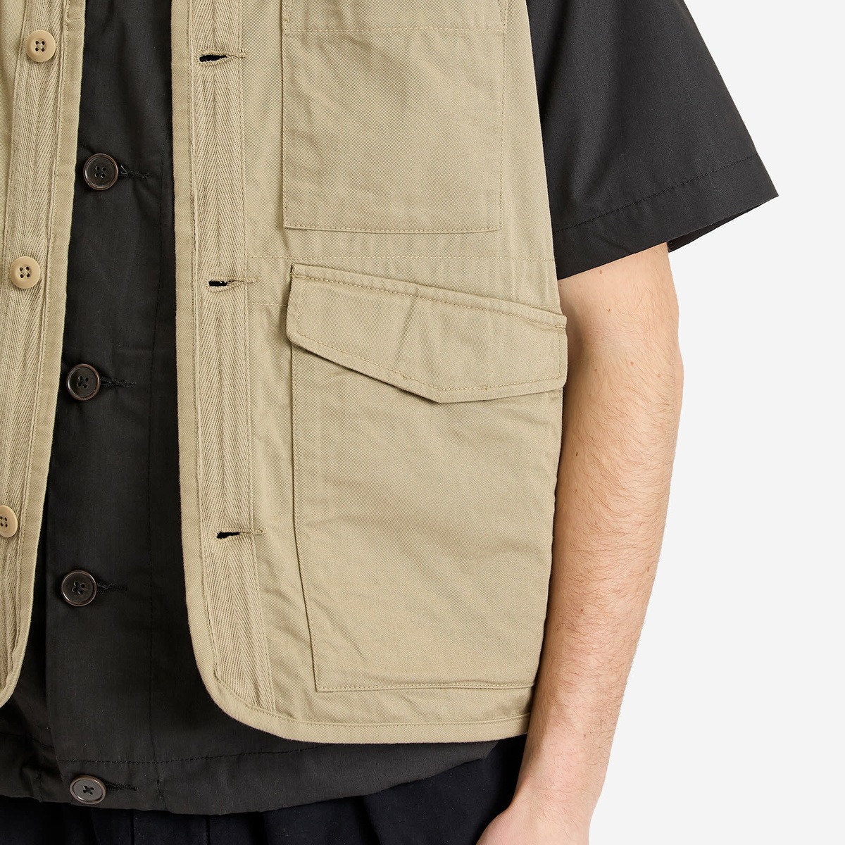 Universal Works Men's Twill 4 Pocket Gilet in Stone Universal Works
