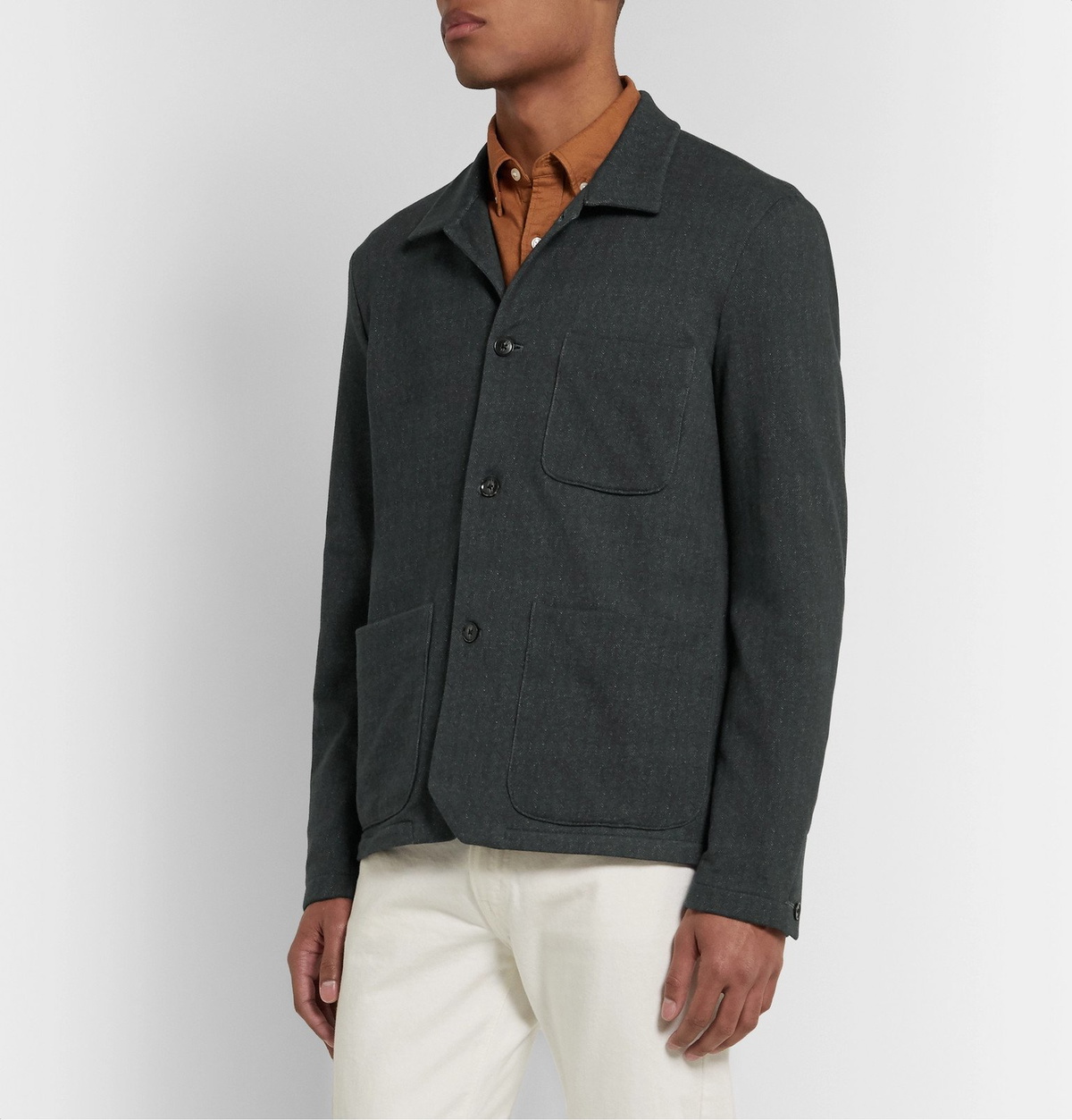 NN07 - Ben Herringbone Fleece-Back Cotton-Blend Jersey Jacket - Blue NN07