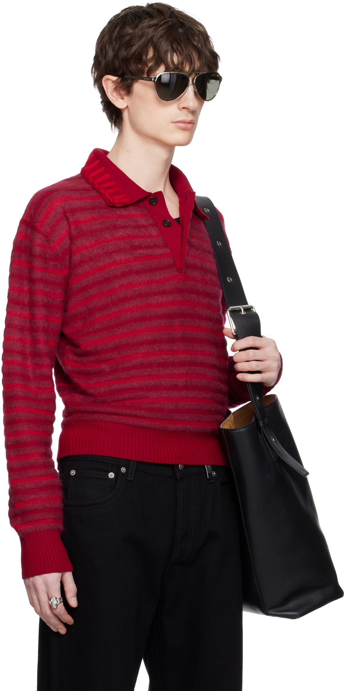 McQueen Red Stripe Knt Crop Polo Alexander McQueen