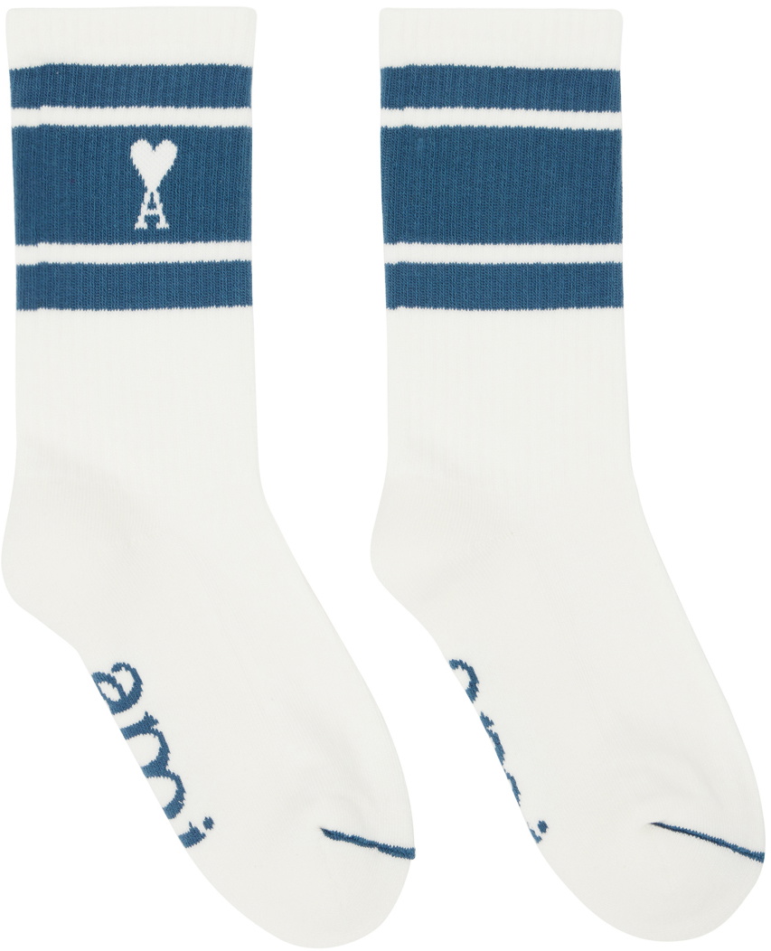 AMI Paris Blue Ami de Cœur Striped Socks AMI