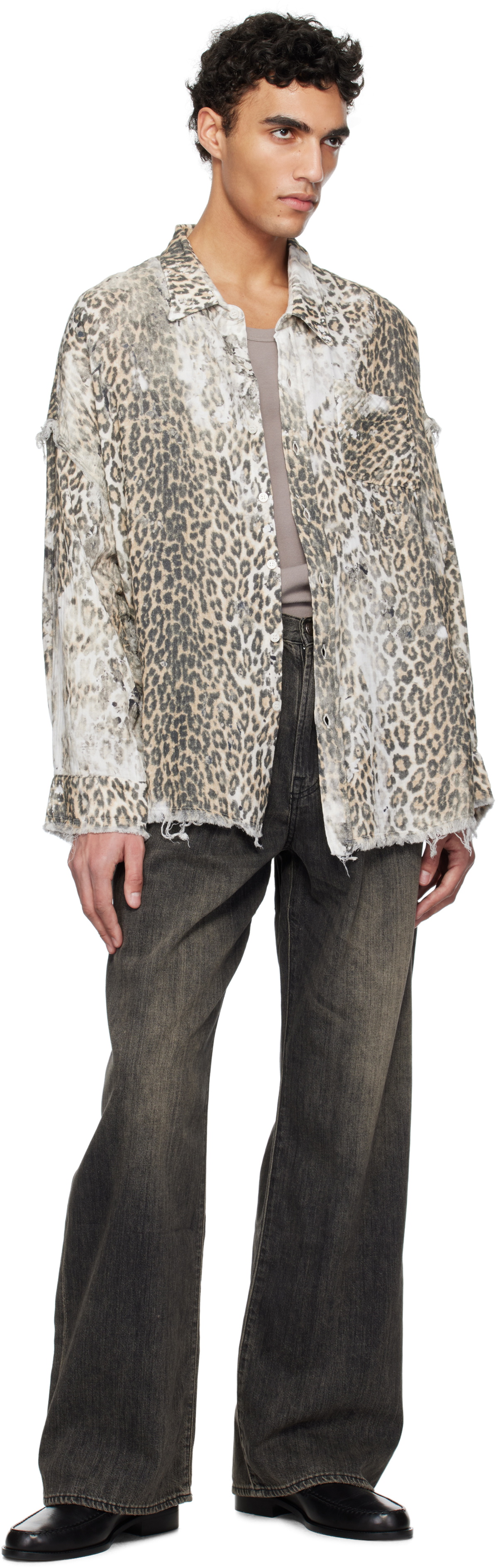 R13 Brown Shredded Seam Drop Neck Shirt R13