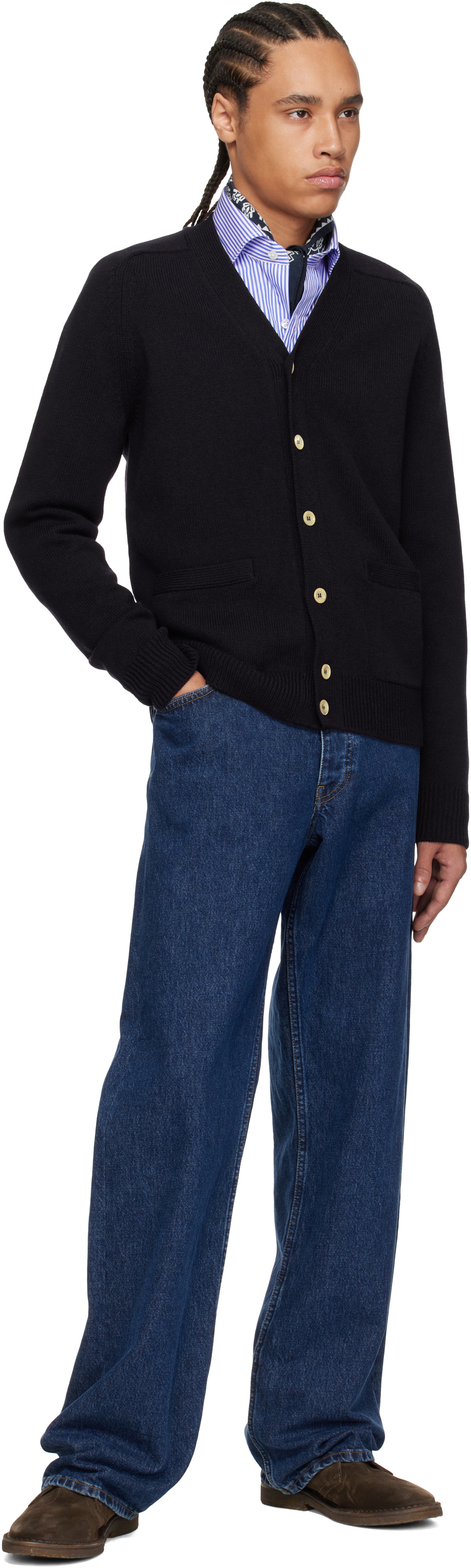 Drake's Navy Traditional Print Silk Bandana Drake's