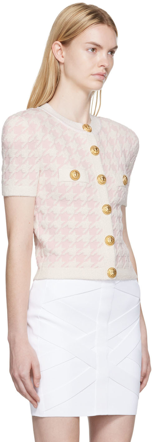 Balmain Pink Houndstooth Cardigan Balmain