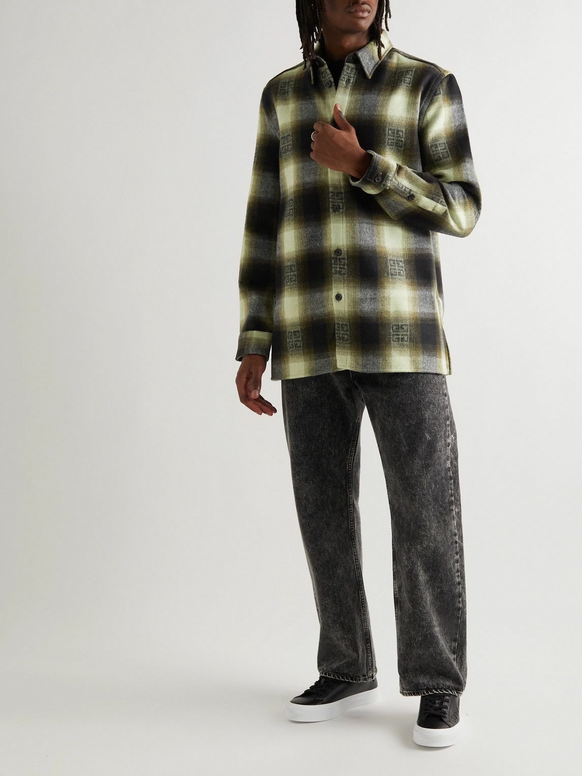 Givenchy - Logo-Print Checked Wool-Flannel Overshirt - Green Givenchy