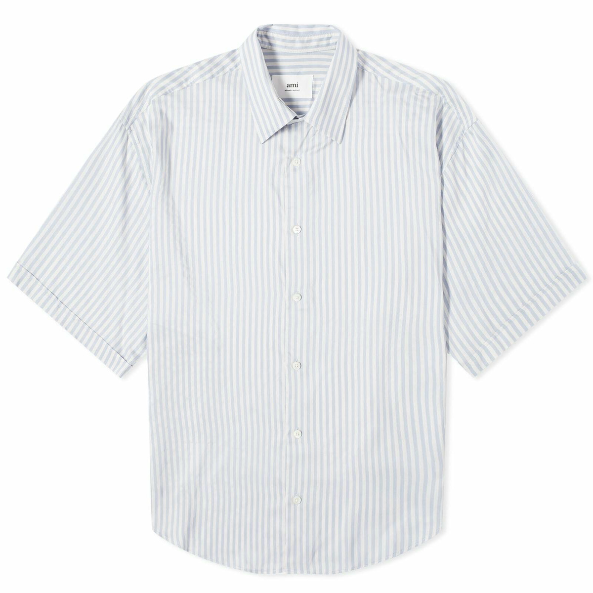 AMI Paris Men's Boxy Short Sleeve Stripe Shirt in Cashmere Blue/Chalk AMI