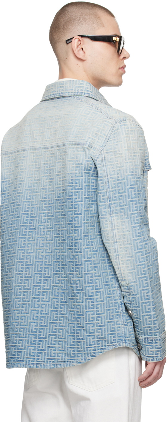 Balmain Blue Monogram Denim Shirt Balmain