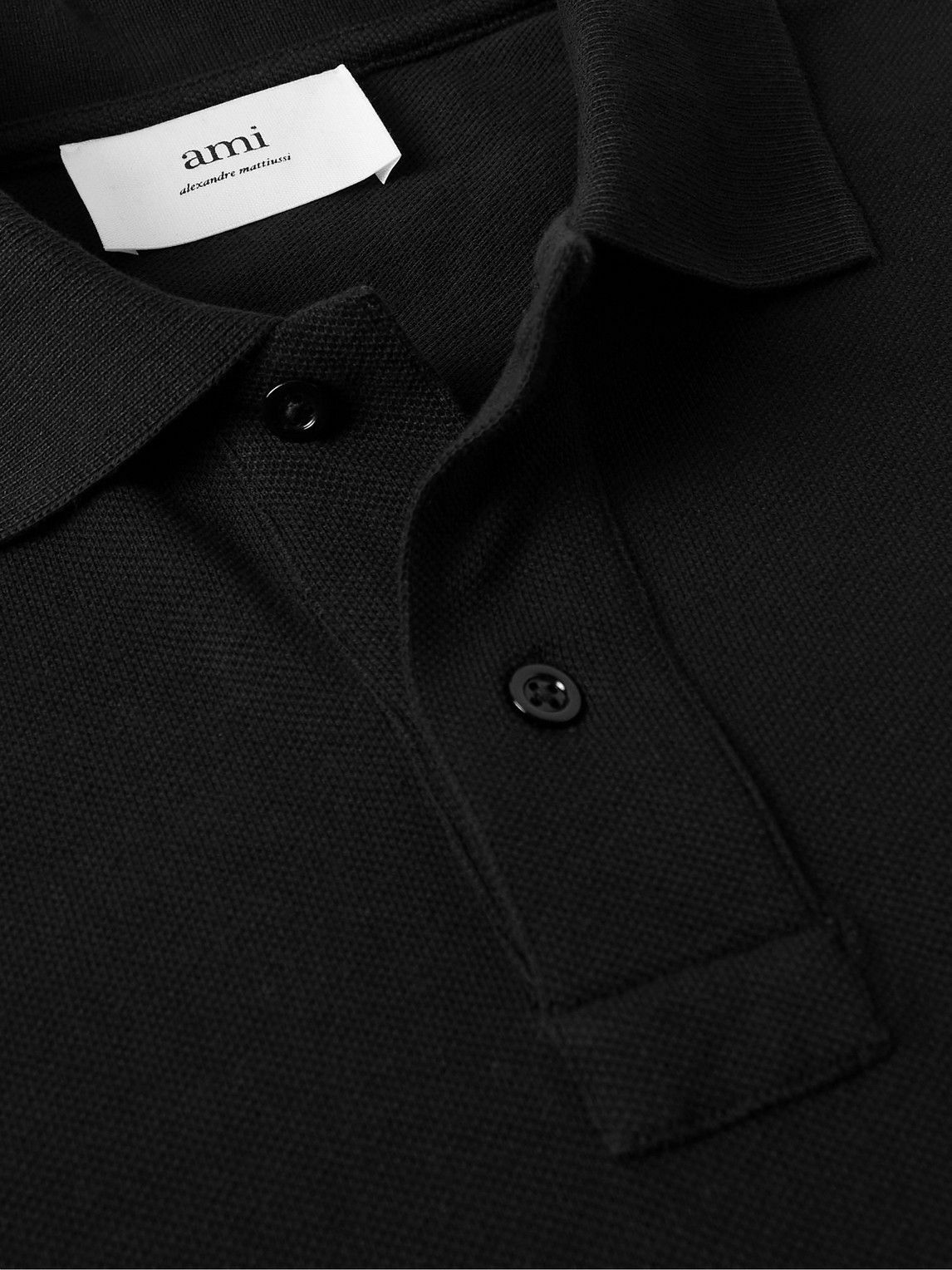AMI PARIS - Logo-Embroidered Cotton-Piqué Polo Shirt - Black AMI