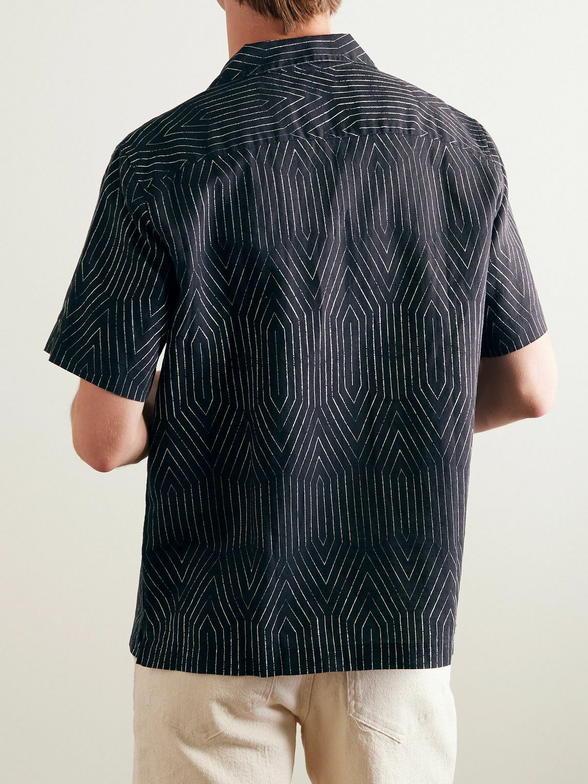 Mr P. - Camp-Collar Printed Linen and Cotton-Blend Shirt - Black Mr P.