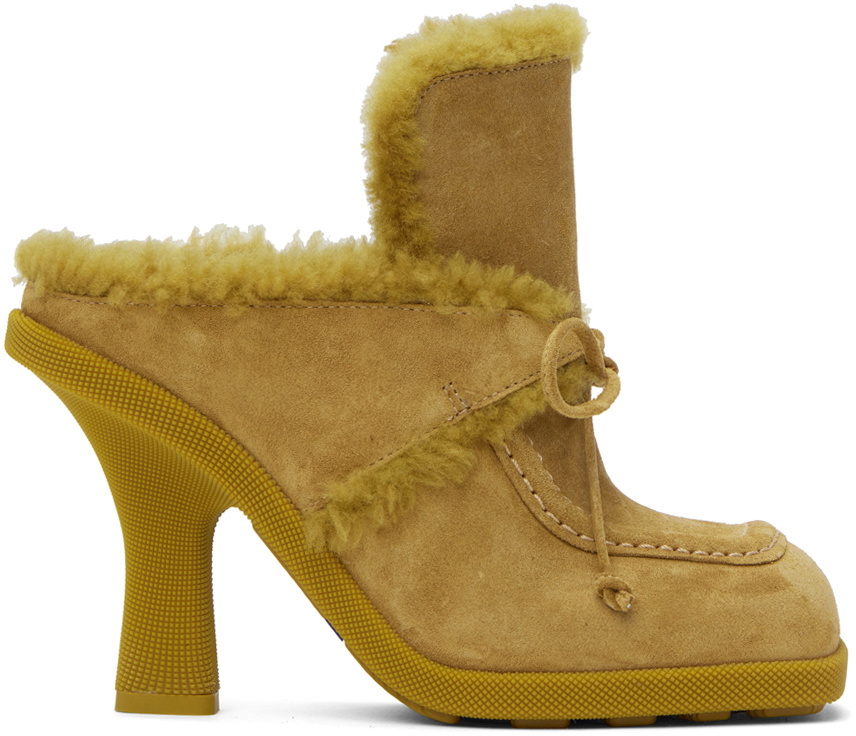 Burberry Yellow Shearling Highland Mules Burberry