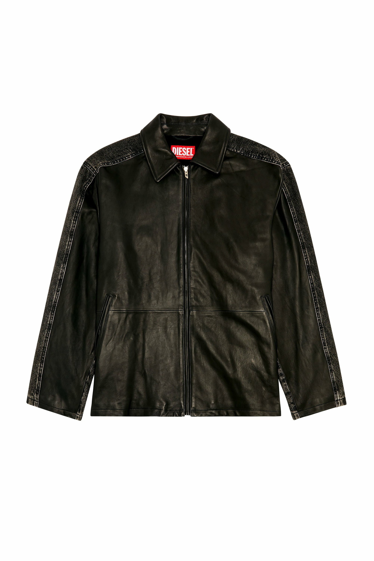 Diesel Hybrid denim and leather jacket - Leather jackets Mens in Black ...
