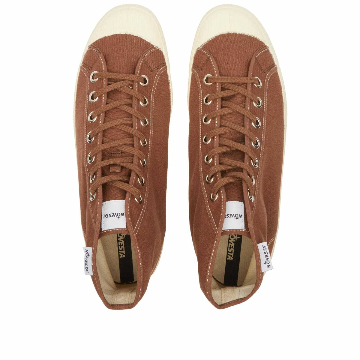 Novesta Star Dribble Contrast Stitch Sneakers in Brown/Beige/Ecru Novesta