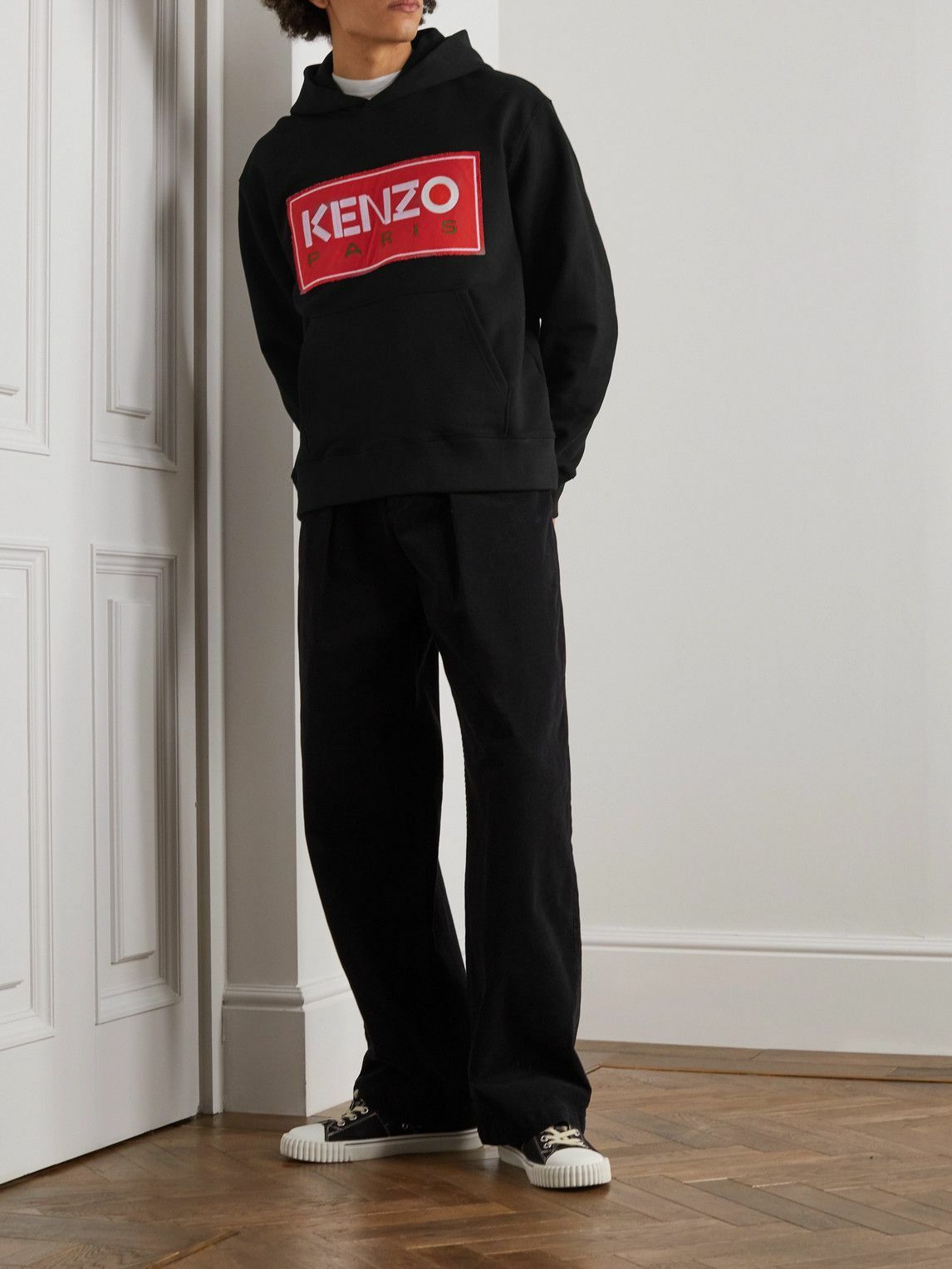 KENZO - Logo-Appliquéd Cotton-Blend Jersey Hoodie - Black Kenzo