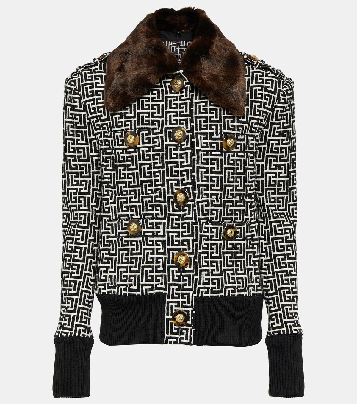 Balmain Monogram faux fur-trimmed jacket Balmain