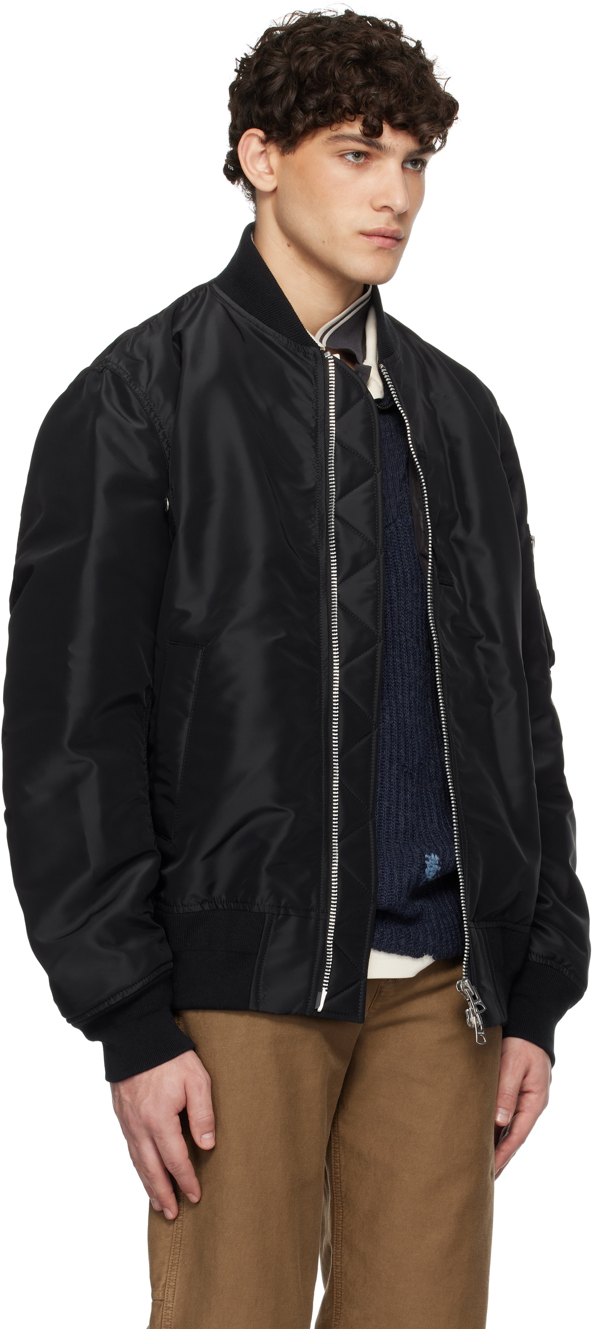 sacai Black Nylon Twill Bomber Jacket Sacai