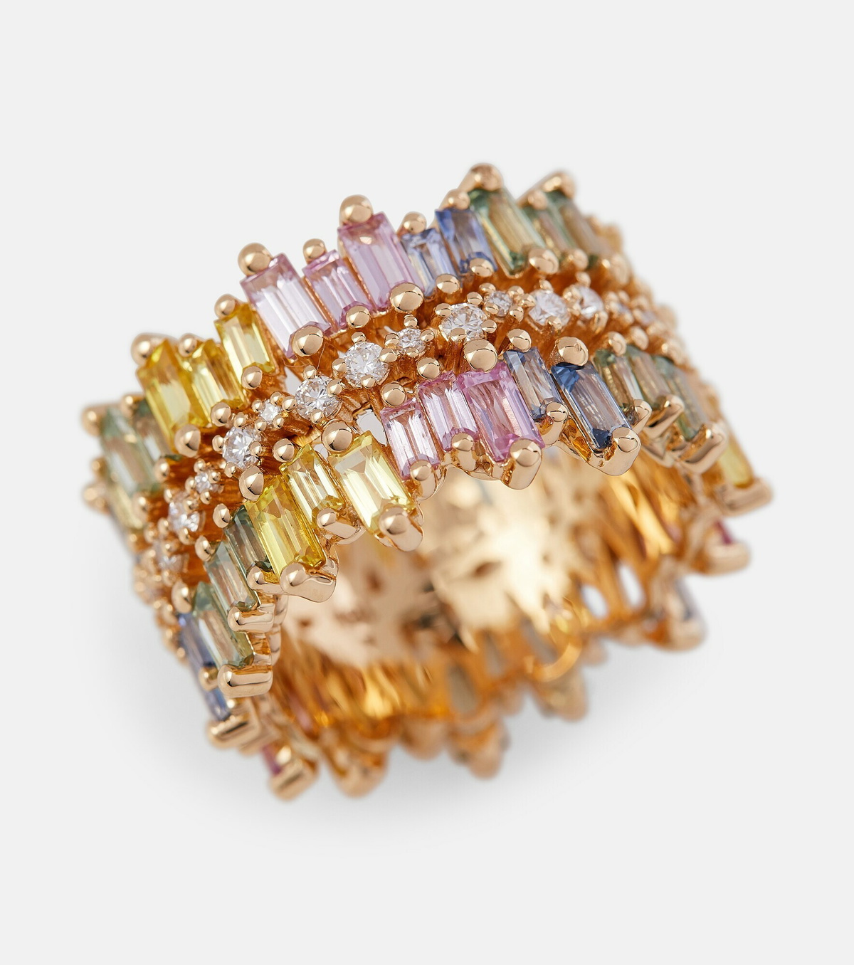 Suzanne Kalan - Sansa Pastel Rainbow 18kt gold ring with diamonds and ...