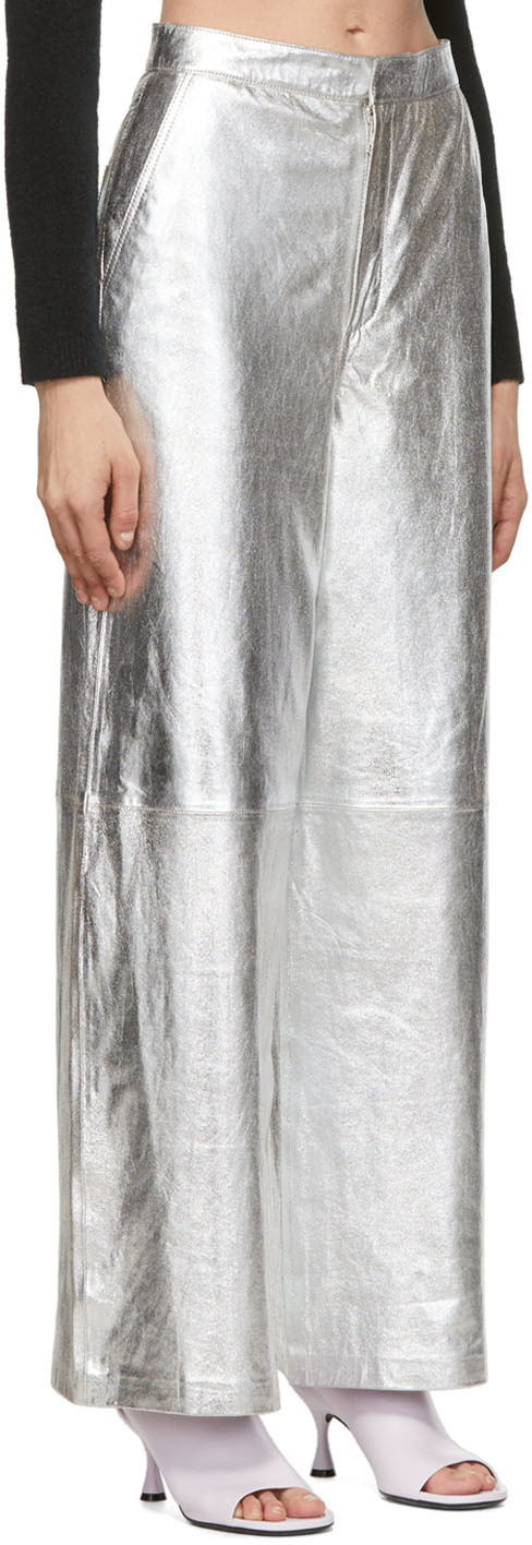 REMAIN Birger Christensen Silver Metallic Leather Pants REMAIN Birger ...