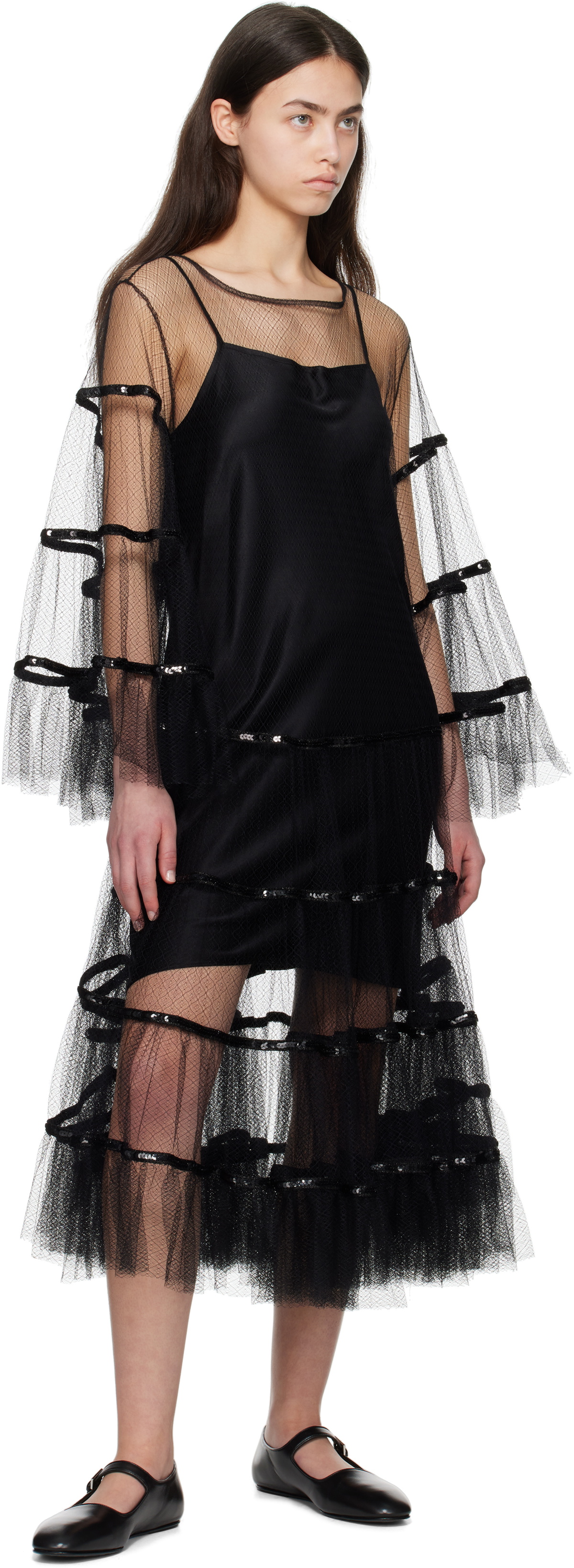 Bode Black Swan Midi Dress Bode