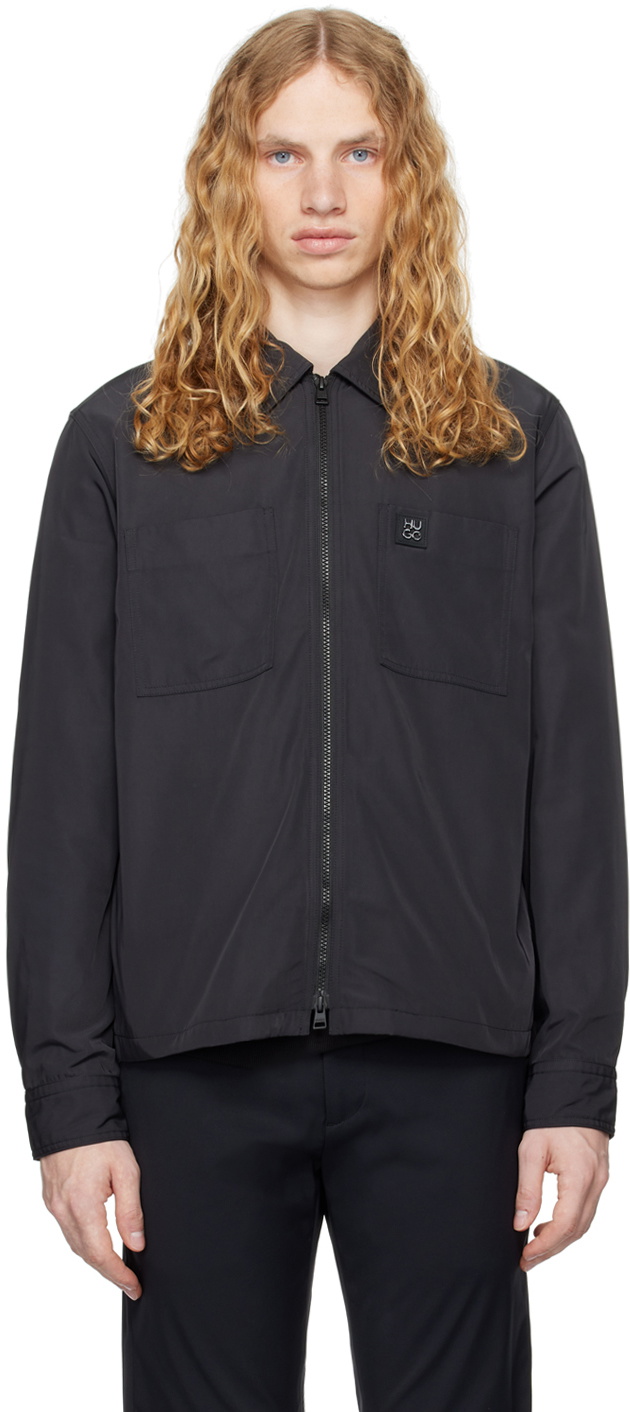Hugo Black Oversize-Fit Zip-Up Logo Jacket Hugo Boss