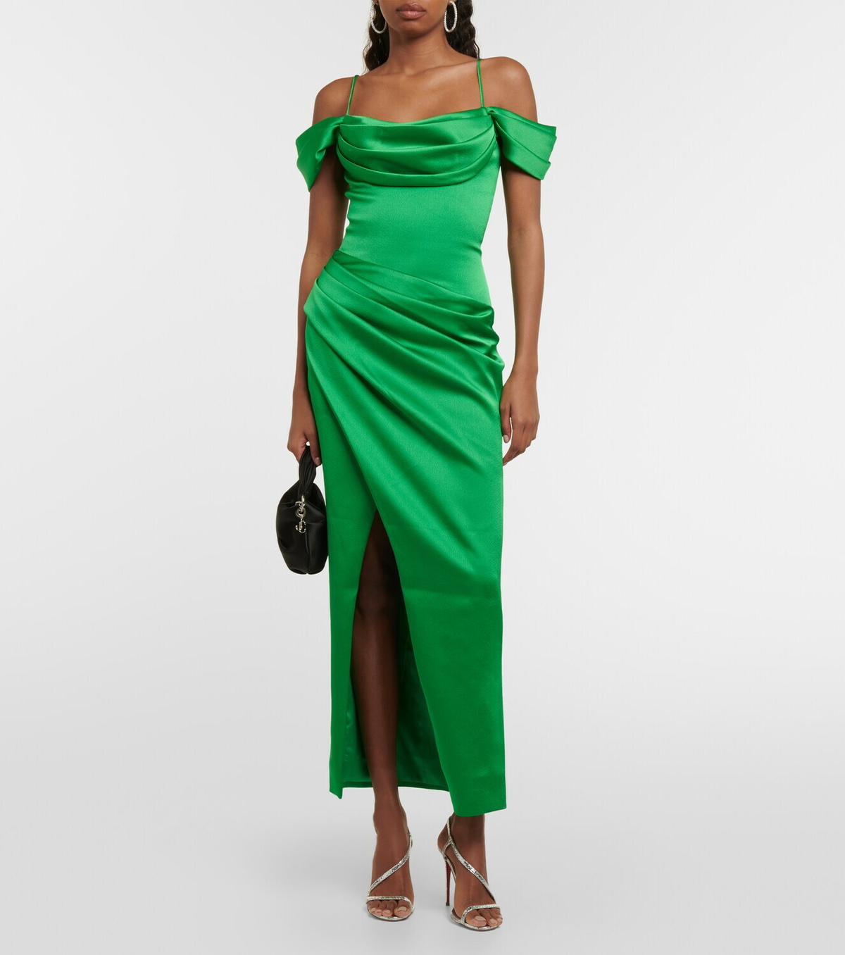 Rasario Draped off-shoulder satin midi dress Rasario