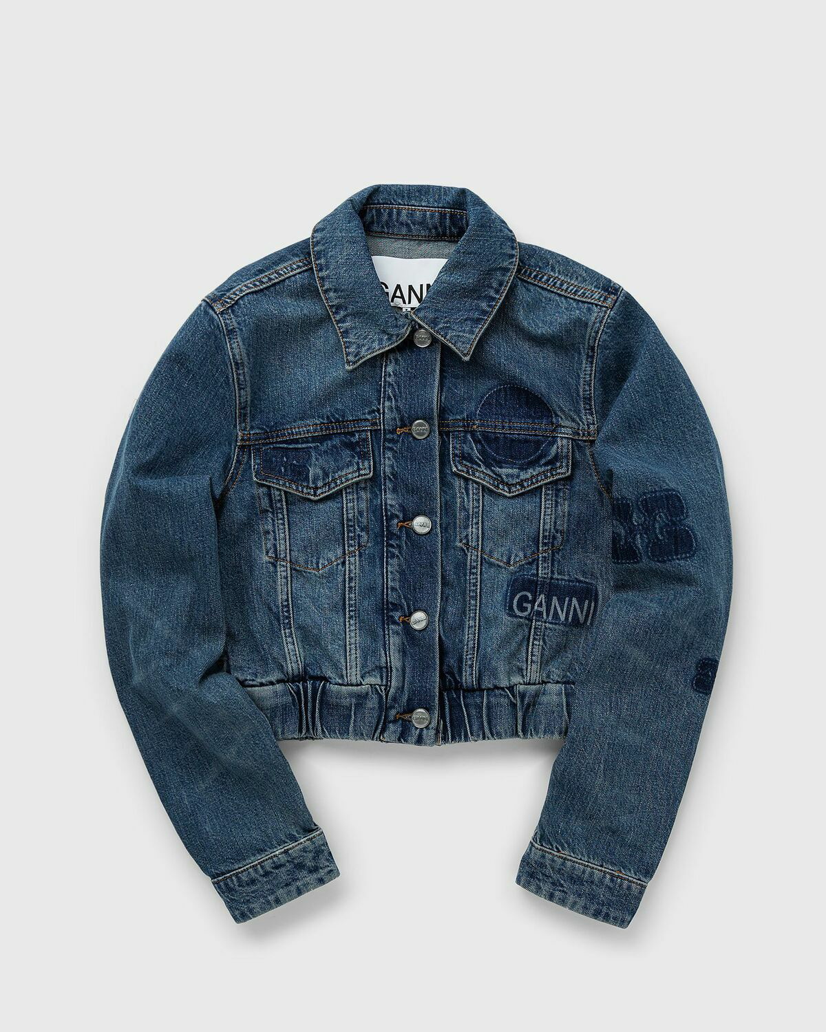 Ganni Patch Denim Bomber Jacket Blue Bomber Jackets/Denim Jackets GANNI