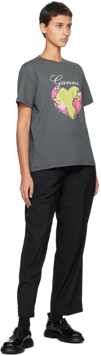 GANNI Gray Heart T-Shirt GANNI