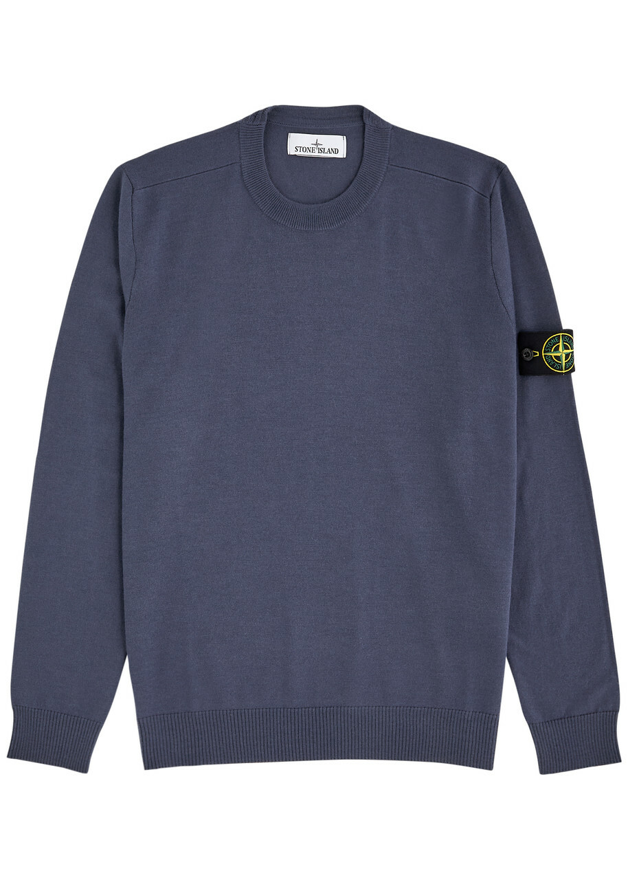 Stone Island Logo Wool Jumper Mid Blu Stone Island