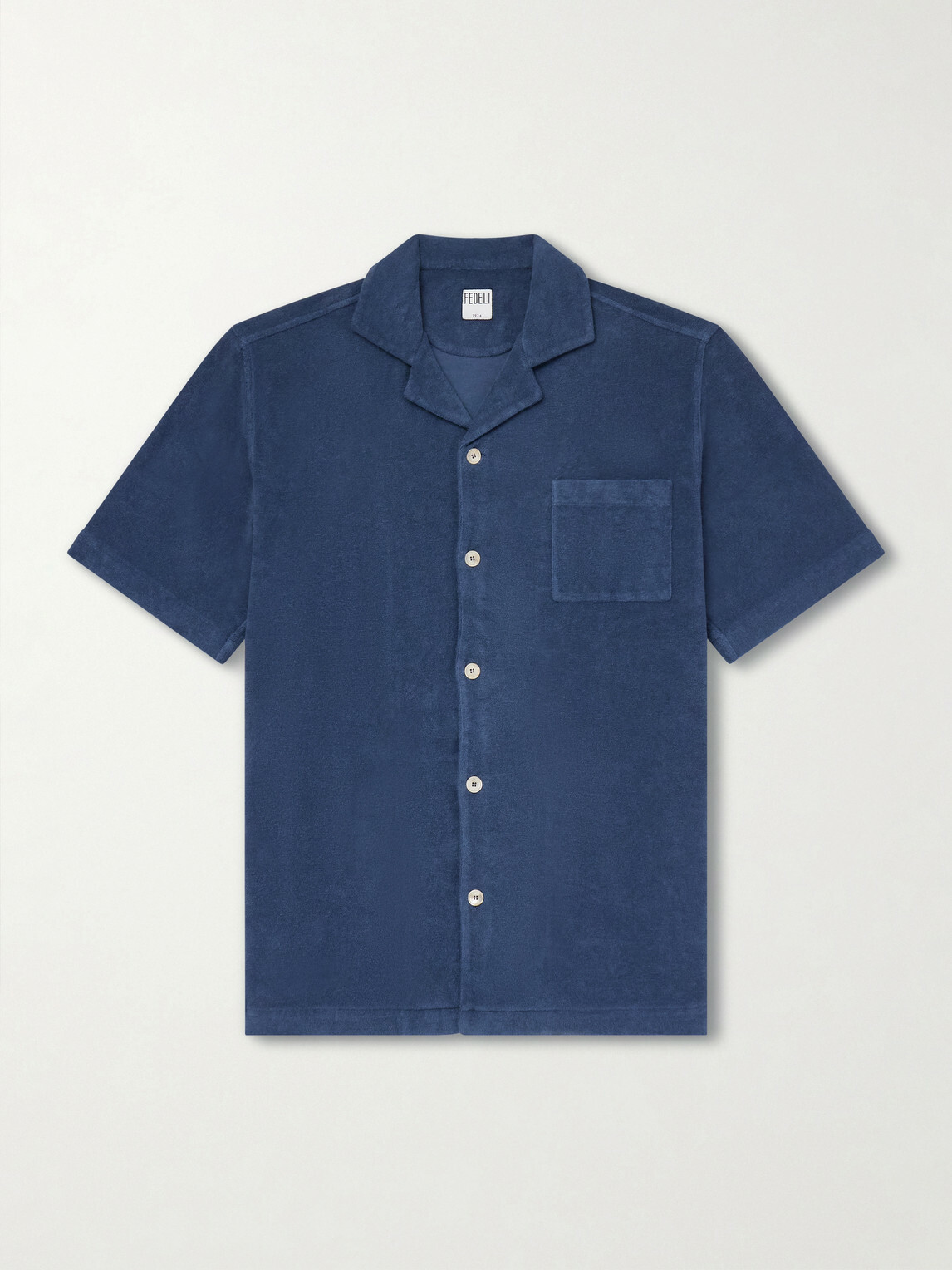 FEDELI - Camp-Collar Cotton-Terry Shirt - Blue Fedeli