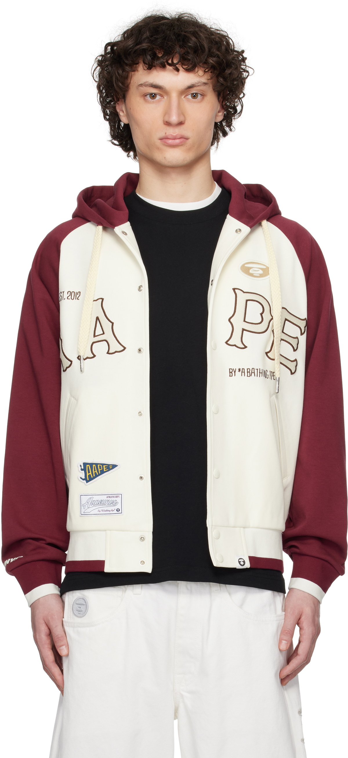 AAPE by A Bathing Ape Off-White & Burgundy Main Zip Up Jacket AAPE by A ...